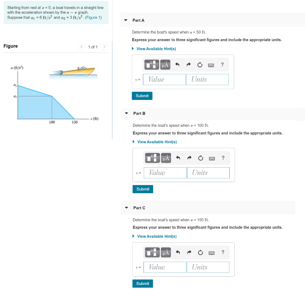 Solved Starting from rest at s = 0, a boat travels in a | Chegg.com