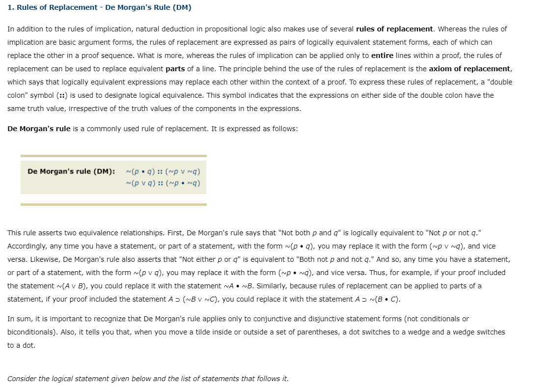 Solved 1. Rules of Replacement - De Morgan's Rule (DM) In | Chegg.com