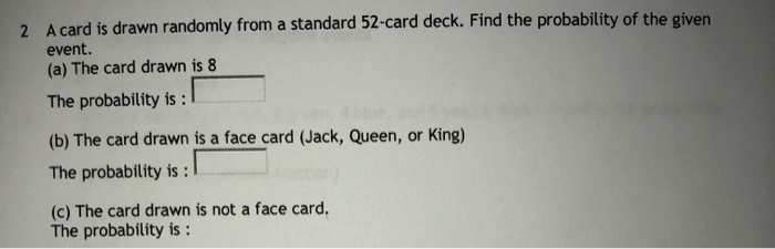 Solved A card is drawn randomly from a standard 52-card | Chegg.com