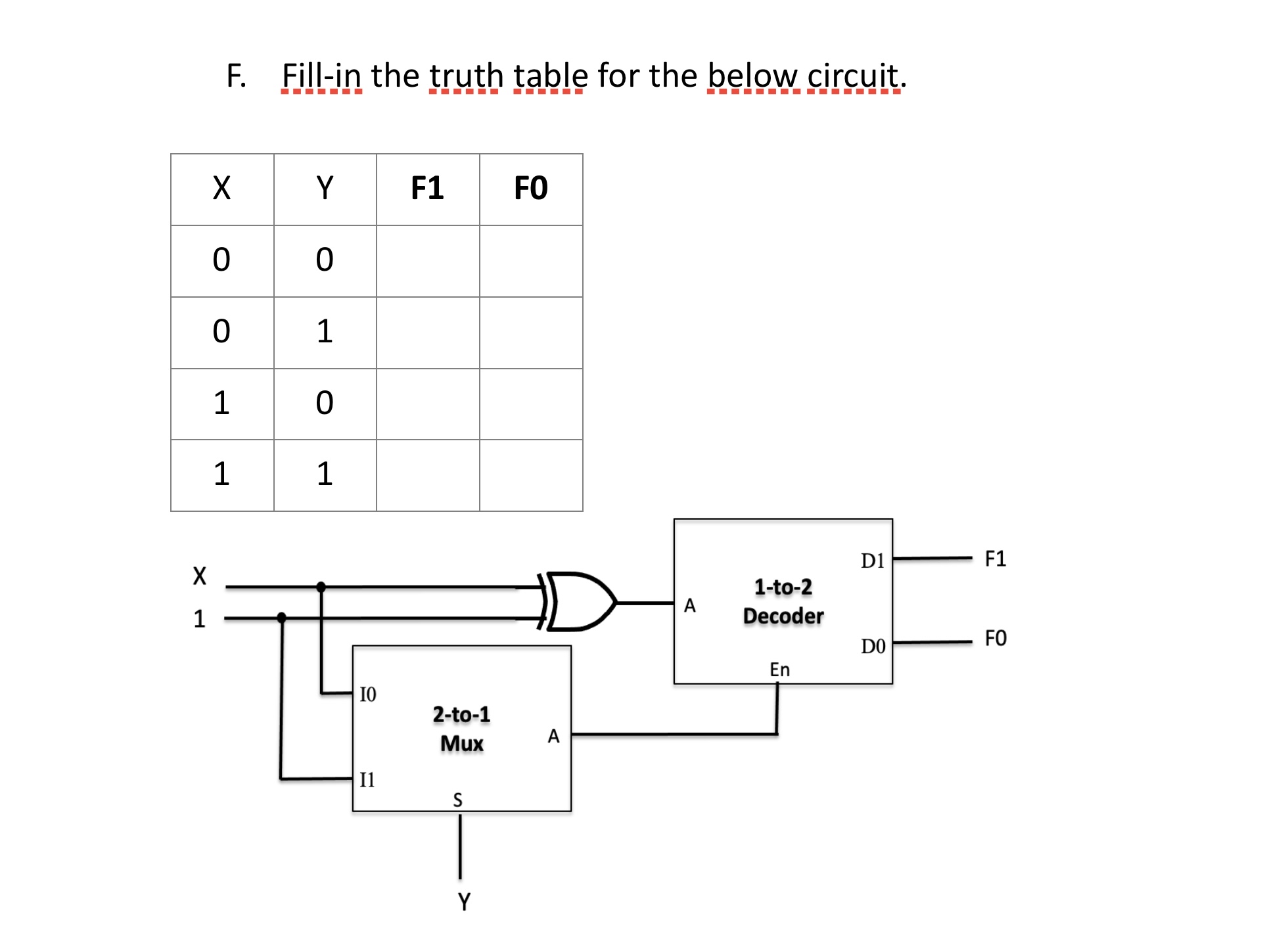 Solved F. Fill-in the truth table for the below circuit. | Chegg.com