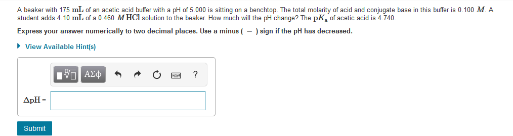 Solved A beaker with 175 mL of an acetic acid buffer with a | Chegg.com