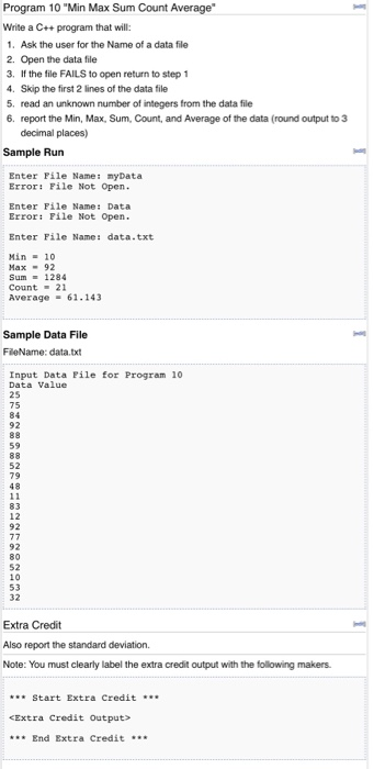 Solved Program 10 "Min Max Sum Count Average Write 1, Ask | Chegg.com