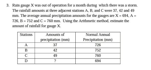 Solved 3. Rain gauge X was out of operation for a month | Chegg.com