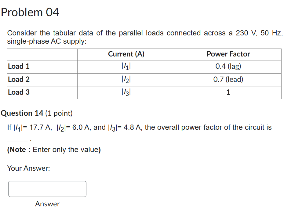 Solved Problem 04Consider the tabular data of ﻿the parallel | Chegg.com