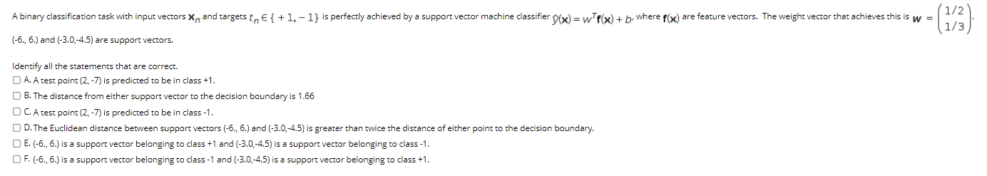 Solved A binary classification task with input vectors X, | Chegg.com