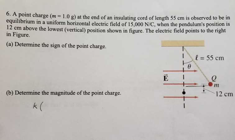 Solved 0. A point charge (m= 1.0 g) at the end of an | Chegg.com