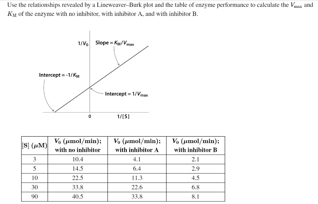 Solved Use the relationships revealed by a Lineweaver-Burk | Chegg.com