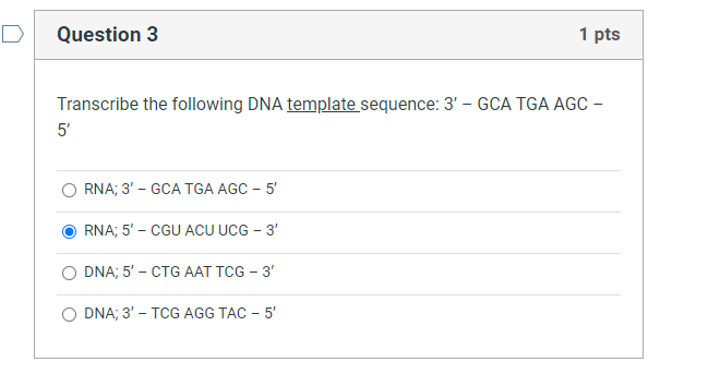 Solved Transcribe the following DNA template sequence: 3' - | Chegg.com