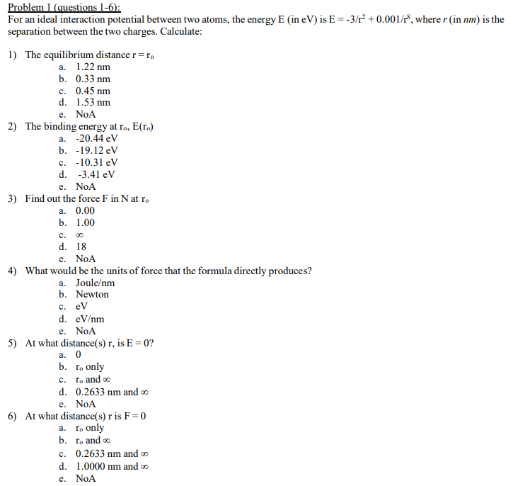 Solved Problem 1 (questions 1-6): For an ideal interaction | Chegg.com