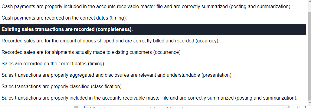 Solved List the transaction-related audit objectives for the | Chegg.com
