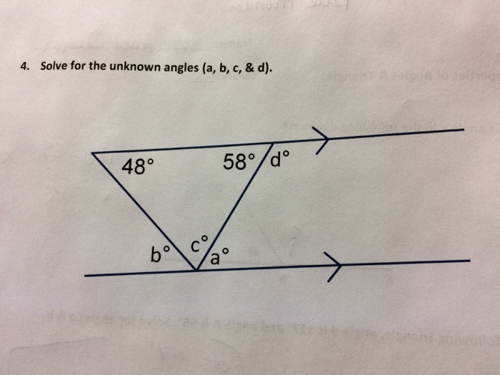 Solved 4. Solve for the unknown angles (a, b, c, & d). 48° | Chegg.com