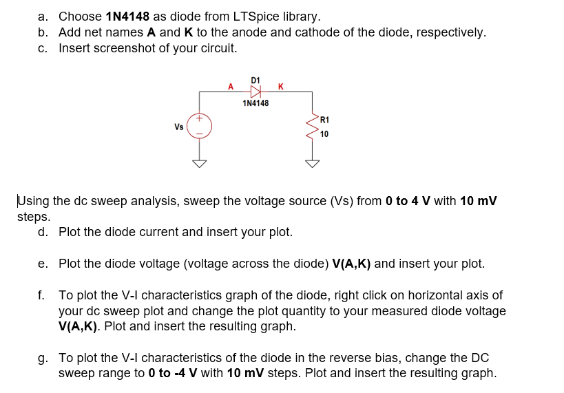 Solved a. Choose 1N4148 as diode from LTSpice library. b. | Chegg.com