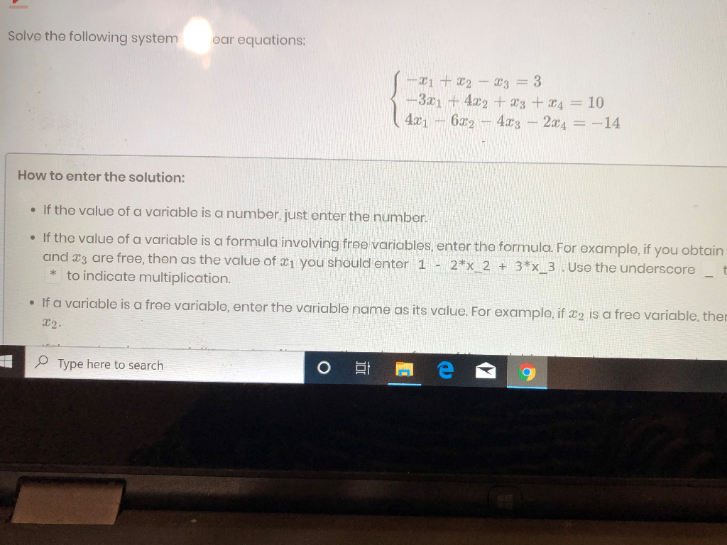 Solved Solve the following system ear equations: -21 + x2 – | Chegg.com