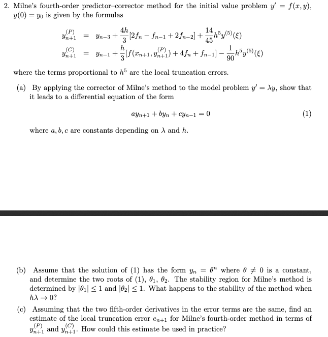 2. Milne's fourth-order predictor corrector method | Chegg.com