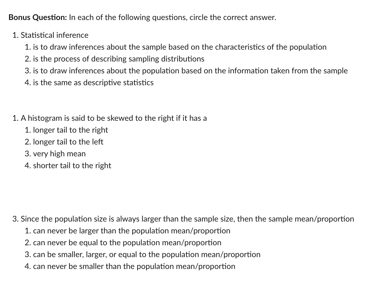 Solved Bonus Question: In each of the following questions, | Chegg.com