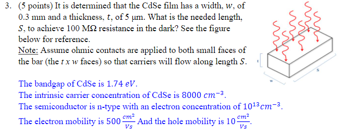 Solved 3. (5 points) It is determined that the CdSe film has | Chegg.com