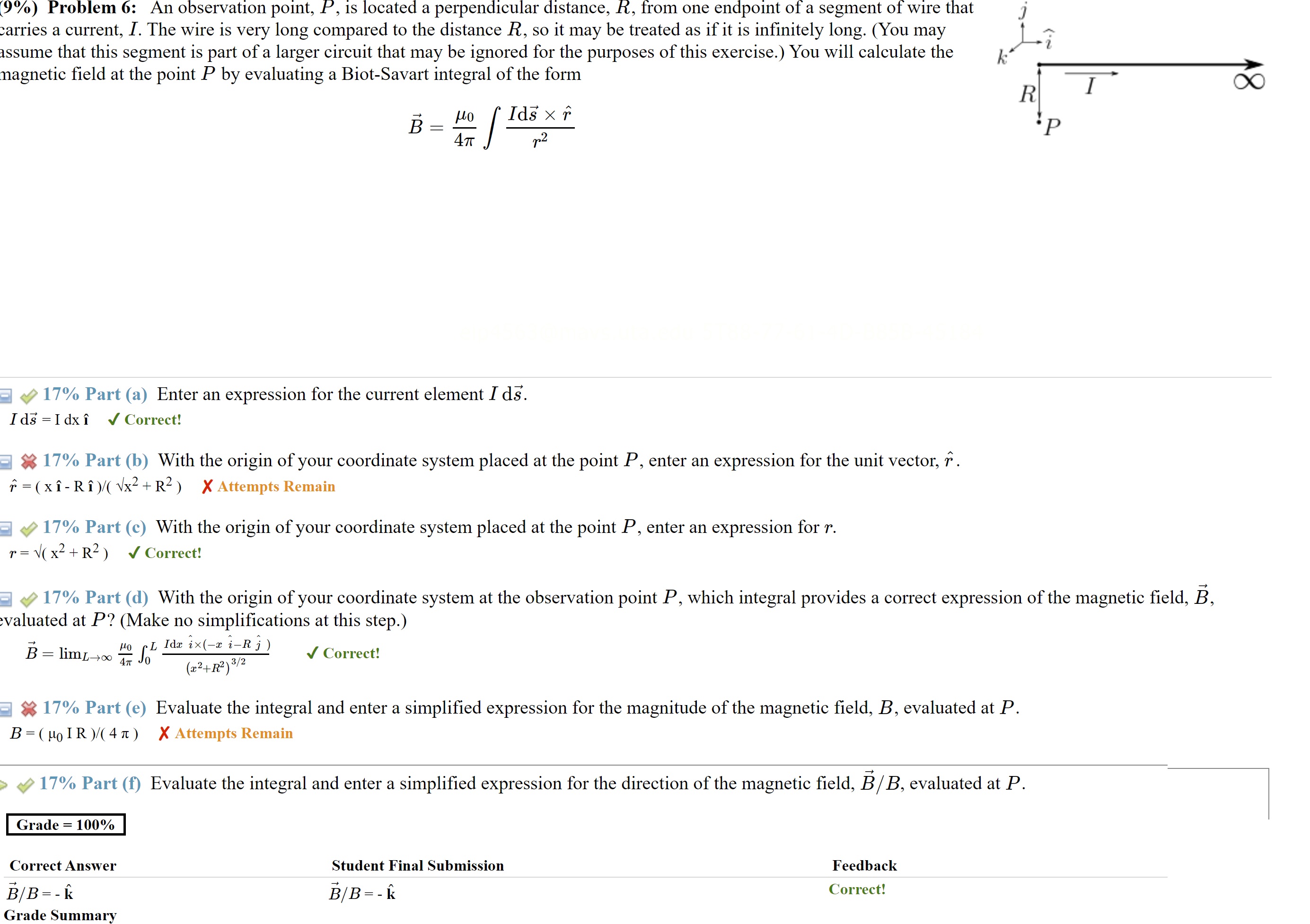 Solved 9\%) Problem 6: An observation point, P, is located a | Chegg.com