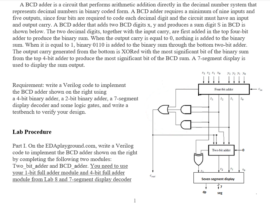 Solved A BCD adder is a circuit that performs arithmetic | Chegg.com