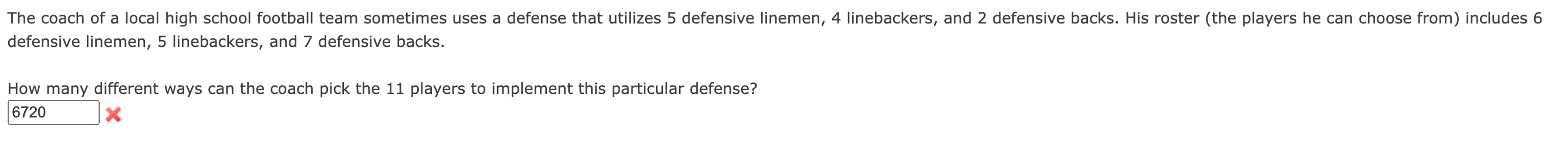 Solved defensive linemen, 5 linebackers, and 7 defensive | Chegg.com
