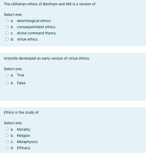 Solved The utilitarian ethics of Bentham and Mill is a | Chegg.com