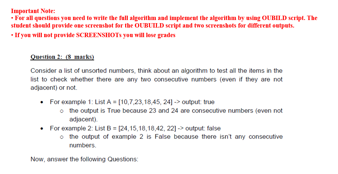 Important Note: • For all questions you need to write | Chegg.com