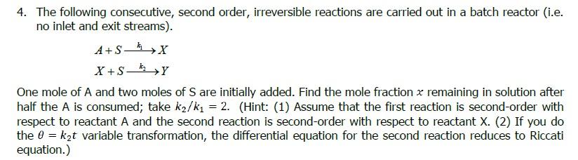 Solved 4. The following consecutive, second order, | Chegg.com