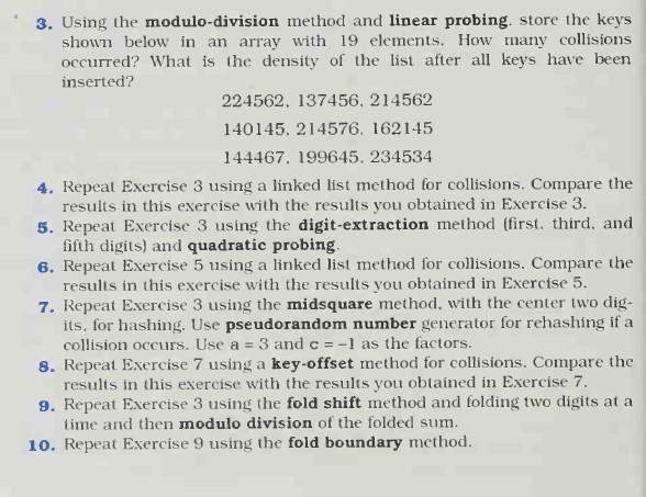 Solved 3. Using the modulo-division method and linear | Chegg.com