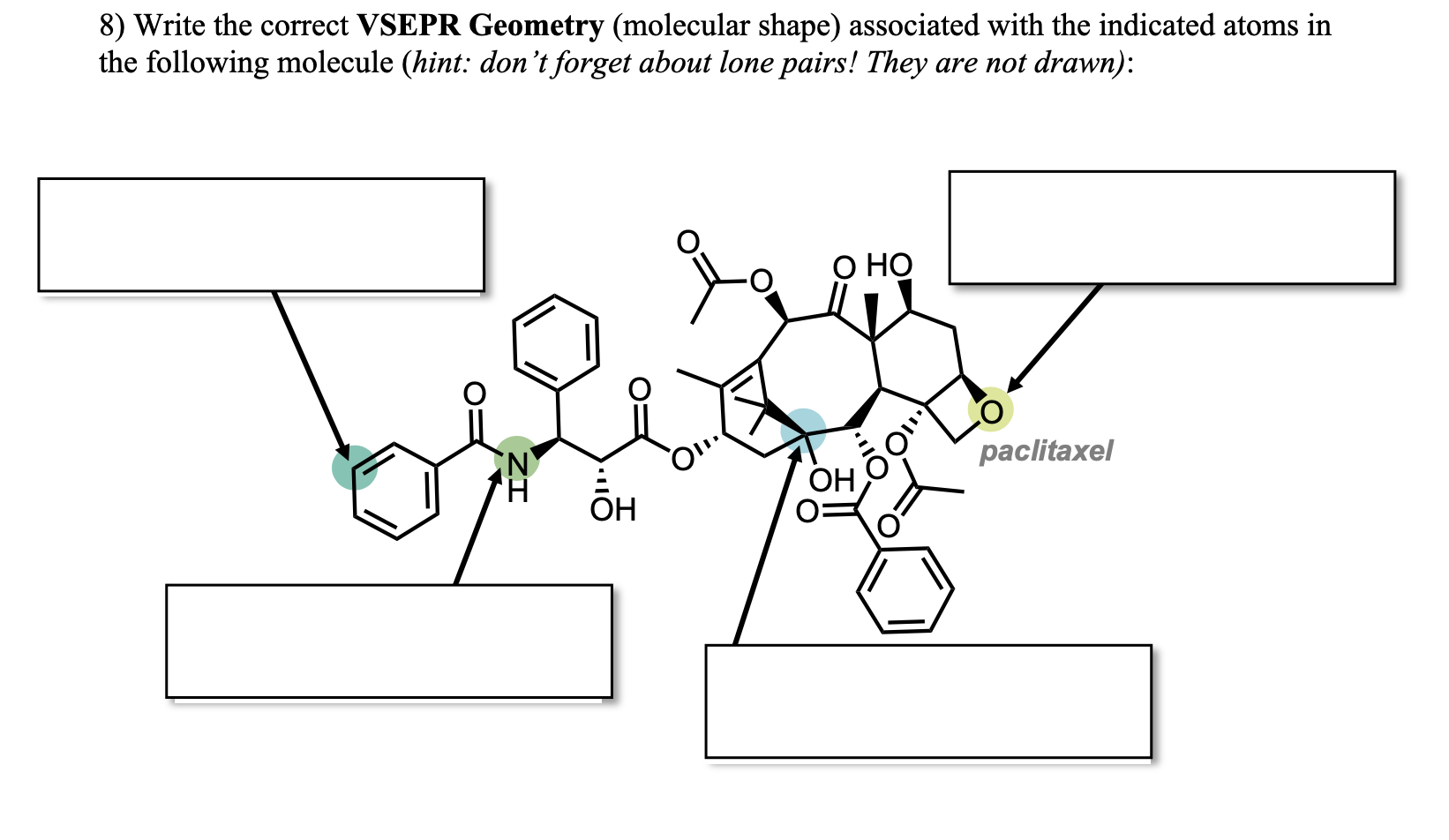 Solved 8 Write The Correct Vsepr Geometry Molecular Shape 