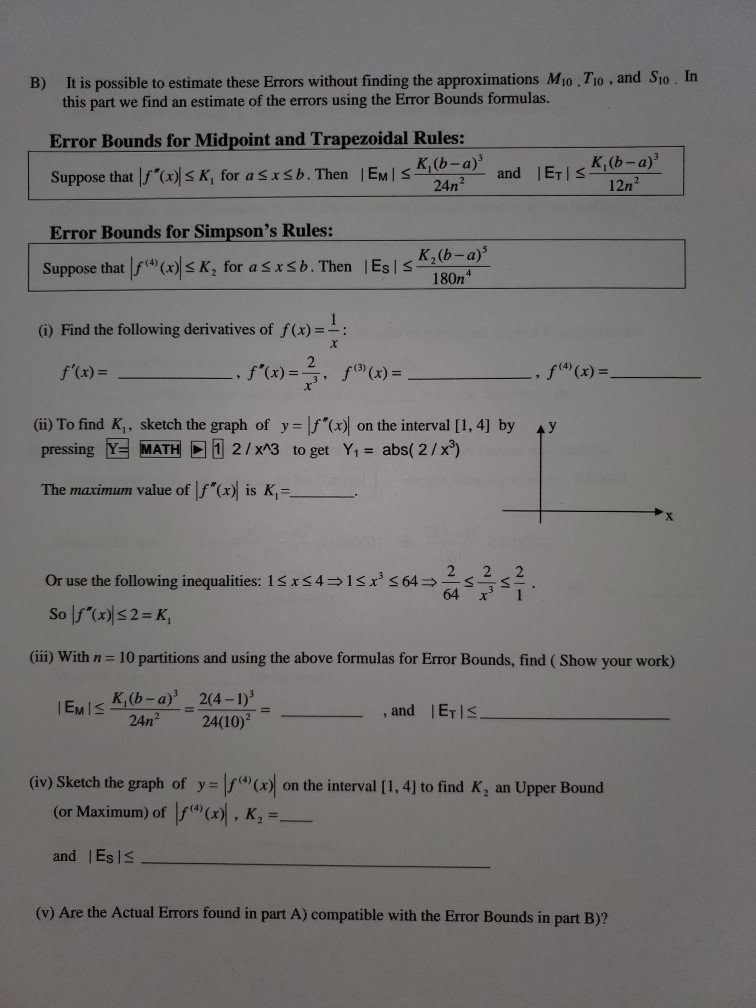 Math1242 Project I Name: Riemann Sums and Definite | Chegg.com