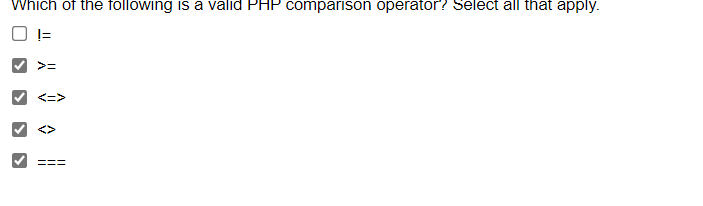 Solved Which of the following is a valid PHP comparison | Chegg.com