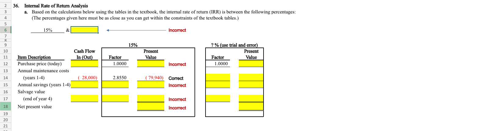 Solved 36. Internal Rate of Return Analysis a. Based on the | Chegg.com