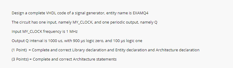 Solved Design a complete VHDL code of a signal generator, | Chegg.com