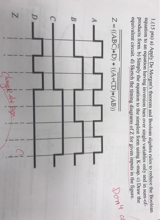 Solved 1.(15 pts) a) Apply De Morgan's theorem and Boolean | Chegg.com