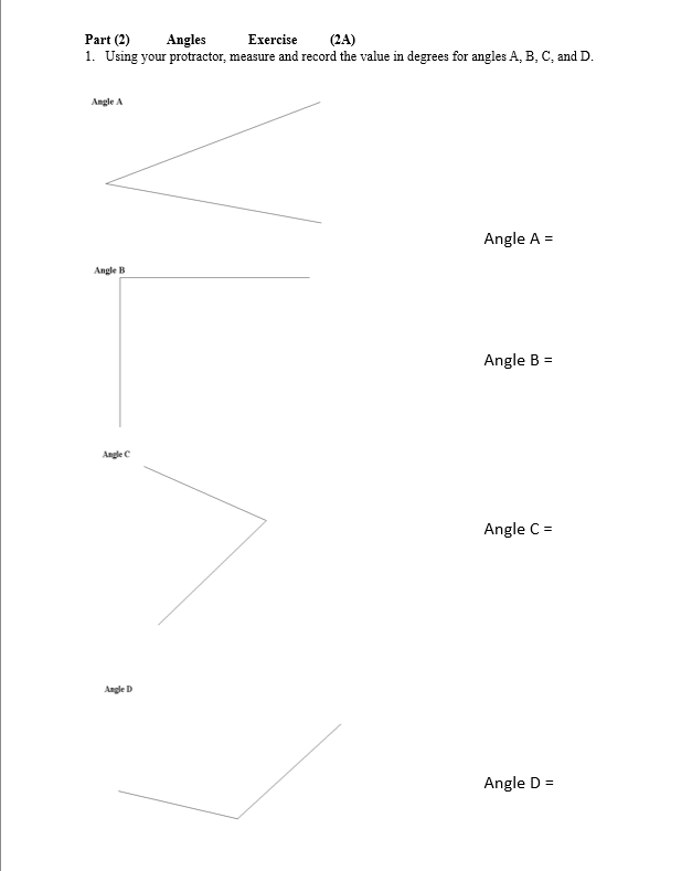 Part (2) Angles Exercise (2A) 1. Using your | Chegg.com