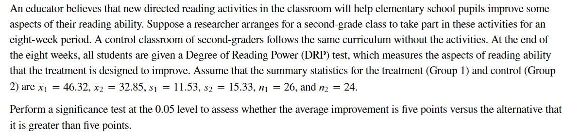 Solved An educator believes that new directed reading | Chegg.com