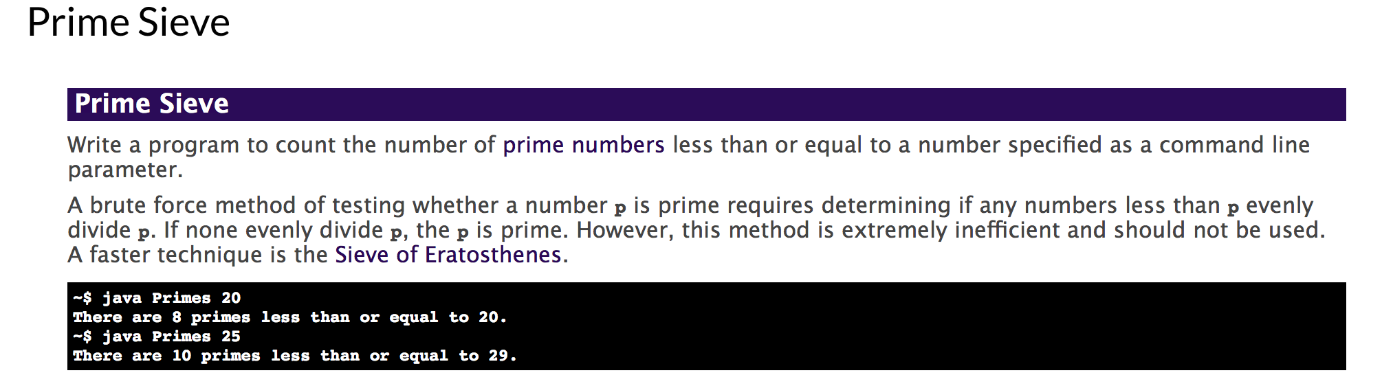 Solved Prime Sieve Prime Sieve Write a program to count the | Chegg.com
