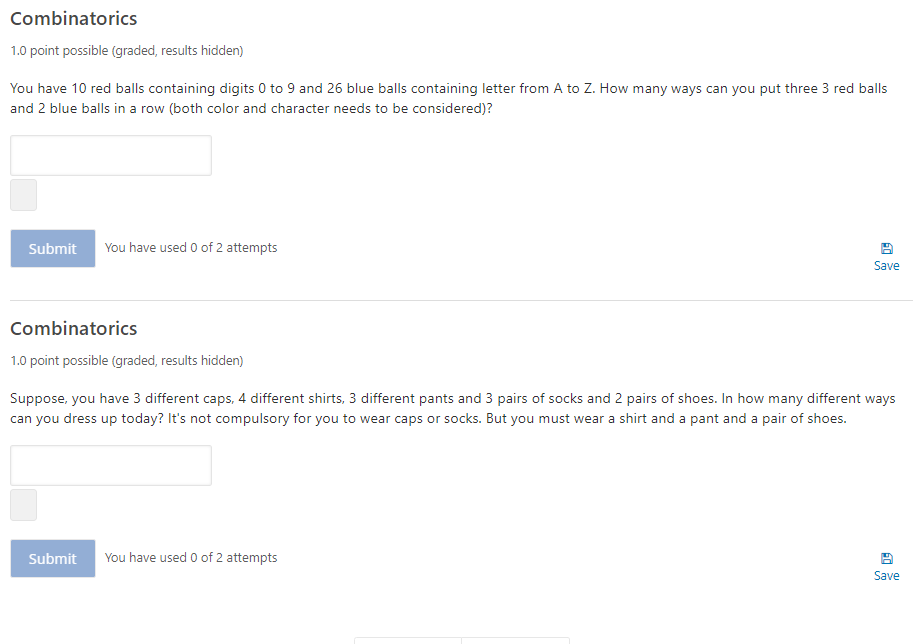 Solved Combinatorics 1.0 point possible (graded, results | Chegg.com