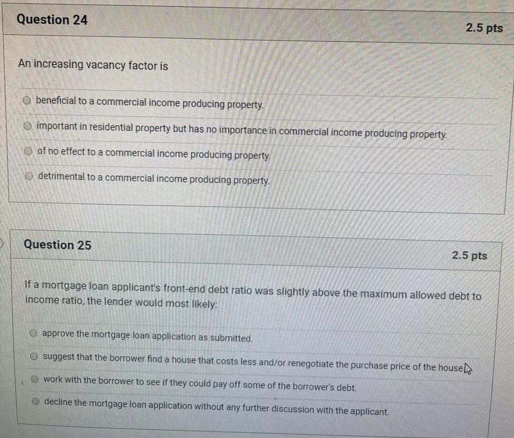 Solved Question 24 2.5 pts An increasing vacancy factor is | Chegg.com