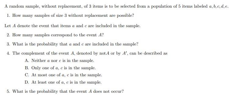 Solved A random sample, without replacement, of 3 items is | Chegg.com