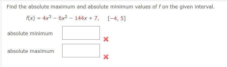 Solved Find the absolute maximum and absolute minimum values | Chegg.com