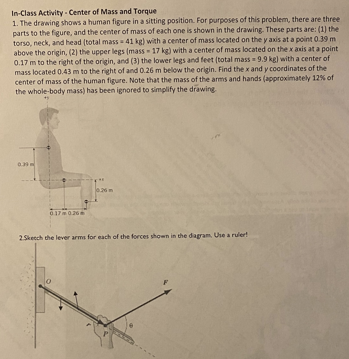 Solved In-Class Activity - Center of Mass and Torque 1. The | Chegg.com