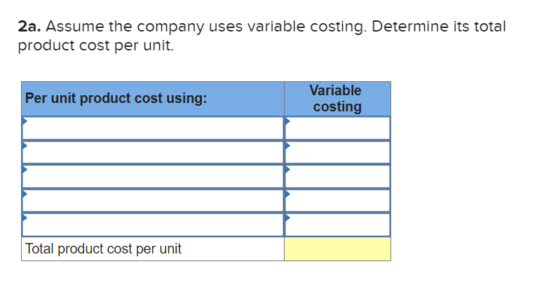 Solved 2b. Assume the company uses variable costing. Prepare | Chegg.com