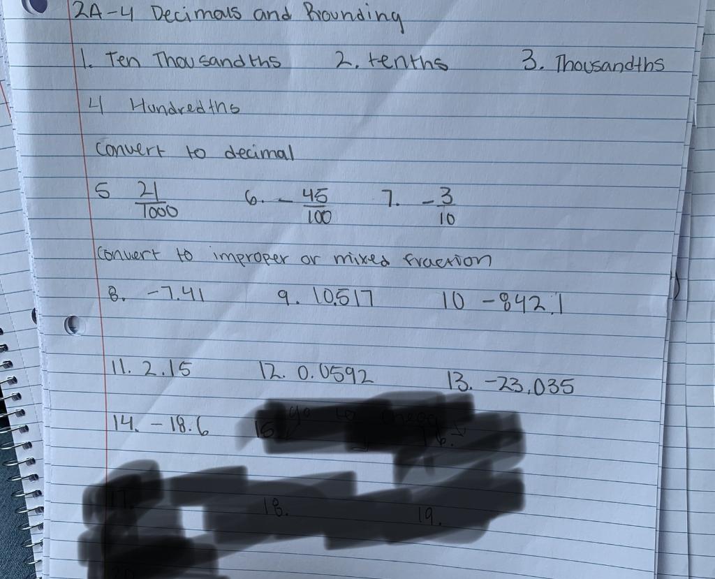 Solved Ten Thousandths 2. tenths 3. Thousandths 4 Hundredths | Chegg.com
