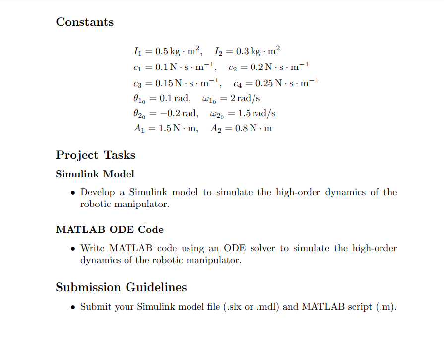 Solved Project Assignment: Robotic Manipulator Control with | Chegg.com