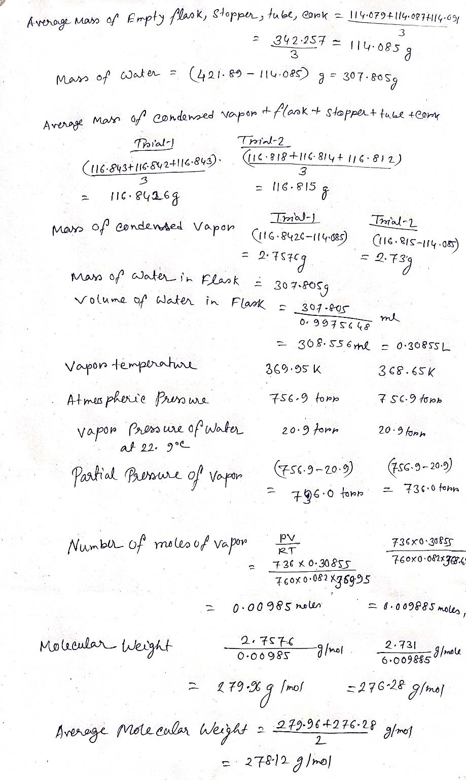 Solved The Molecular Weight of a Volatile Liquid 3) Why is a | Chegg.com