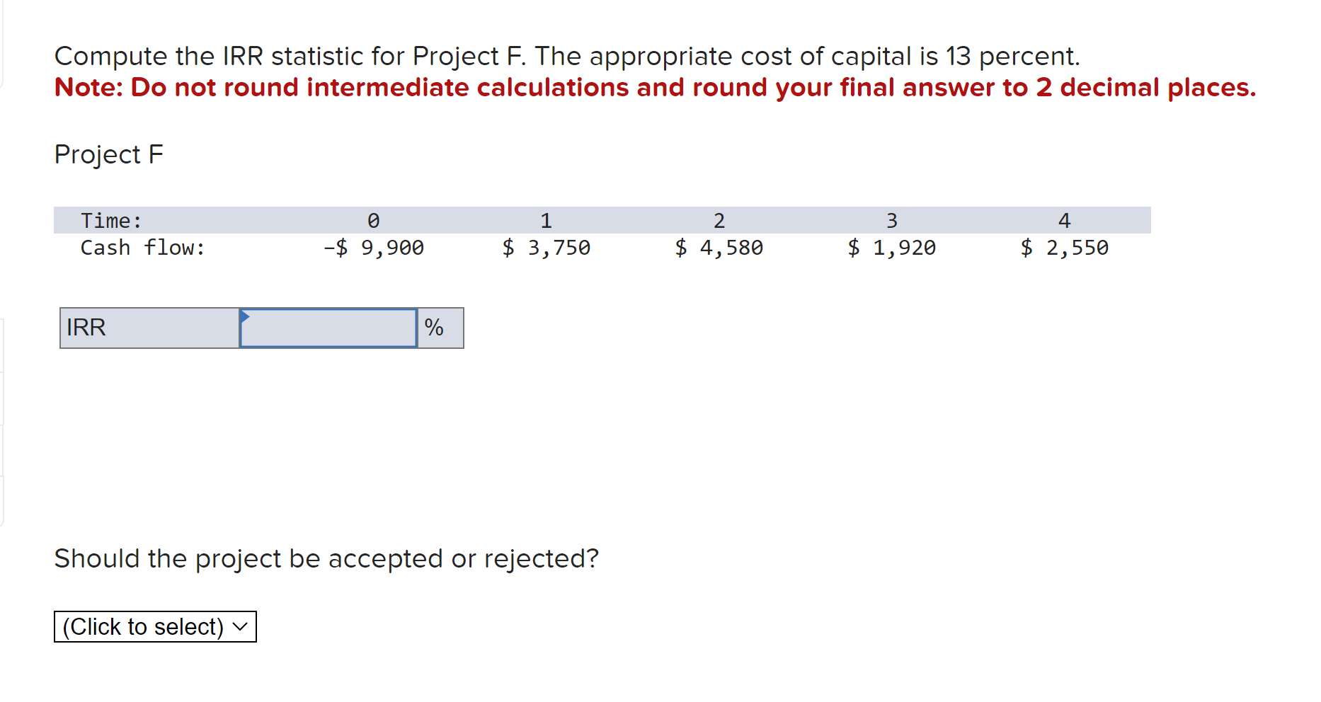 Solved Compute the IRR statistic for Project F. The | Chegg.com