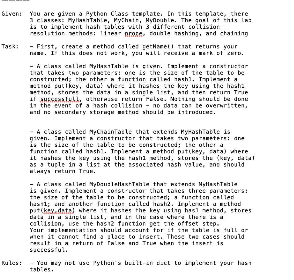 Given: You are given a Python Class template. In this | Chegg.com