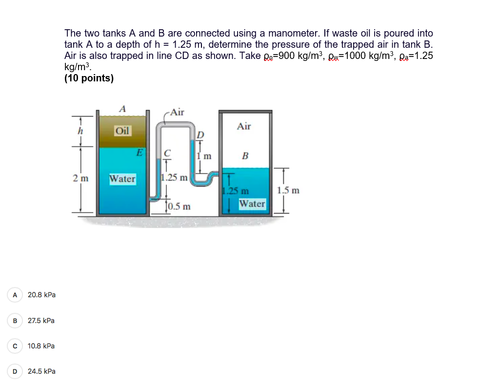Solved The two tanks A and B are connected using a | Chegg.com