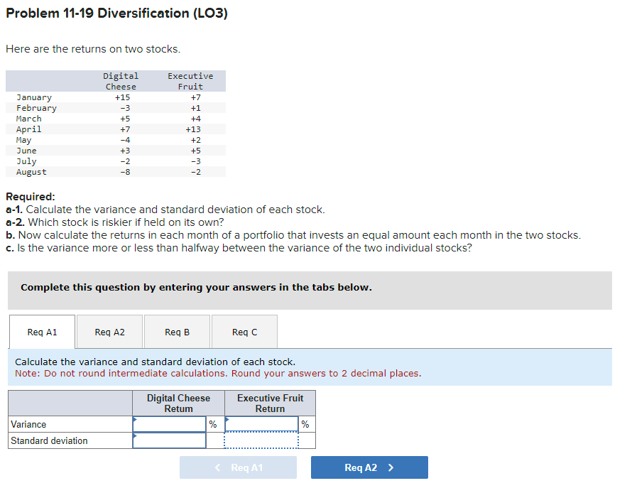 Solved Problem 11-19 Diversification (LO3) Here are the | Chegg.com
