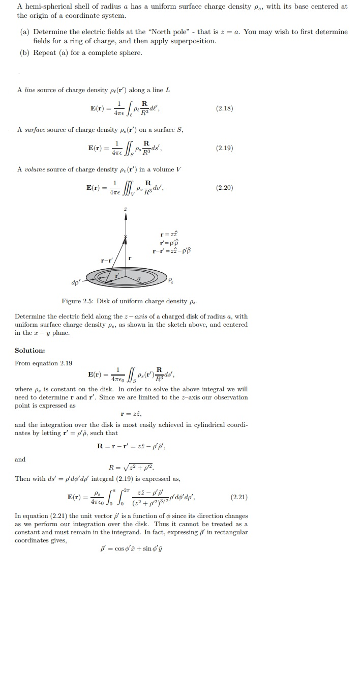 A hemi-spherical shell of radius a has a uniform | Chegg.com